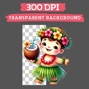 Cute Hawaiian Hula Boy Clipart, Watercolor Tropical Beach Summer, Luau ...