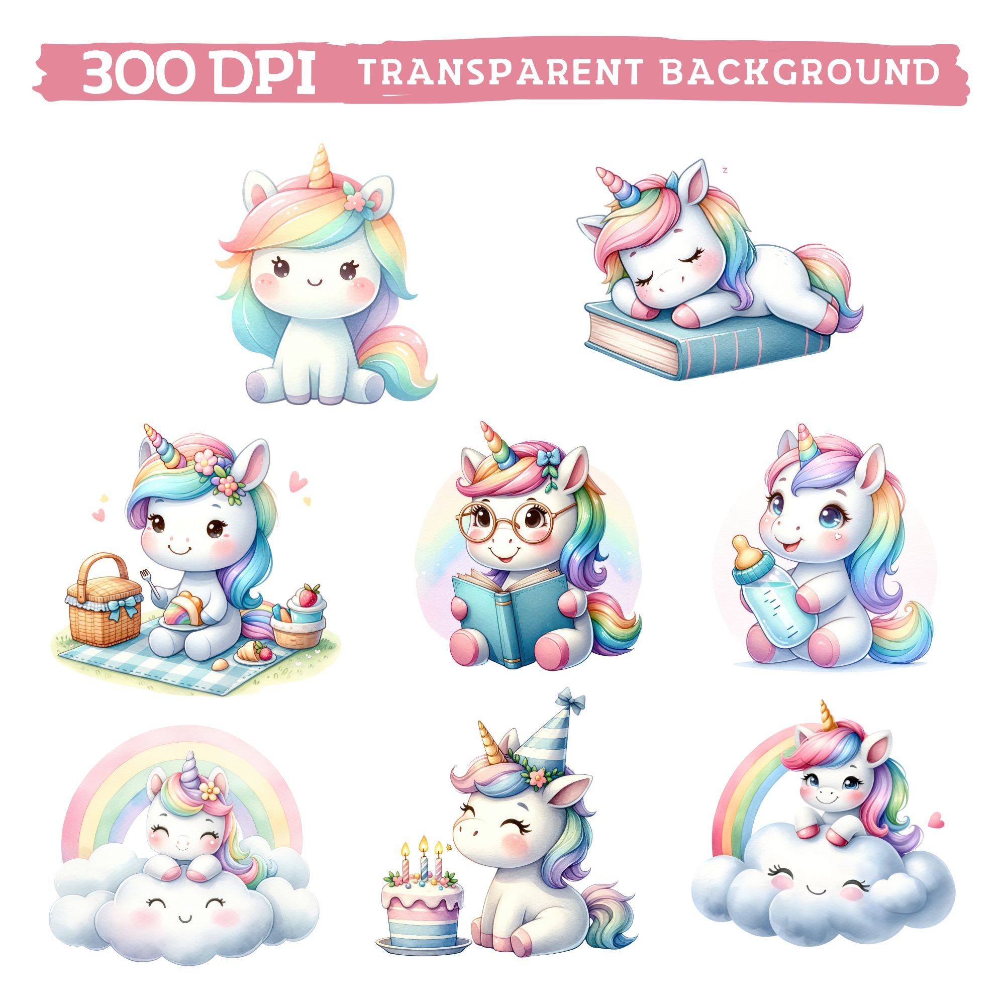 Watercolor Cute Unicorn Clipart, Magic Rainbow Unicorn Girl Nursery ...