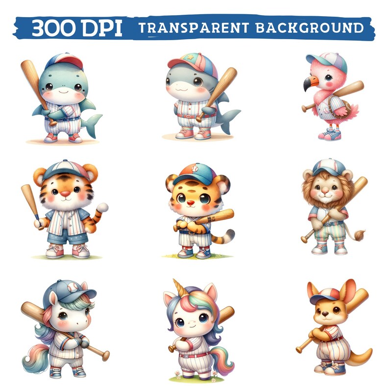 Baseball Animals Clipart, Watercolor Cute Cartoon Sports Nursery ...