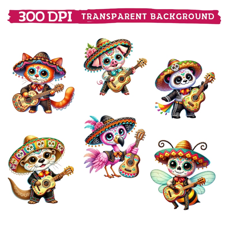 Sugar Skull Animals Clipart, Cute Dia De Los Muertos, Cute Mexican ...