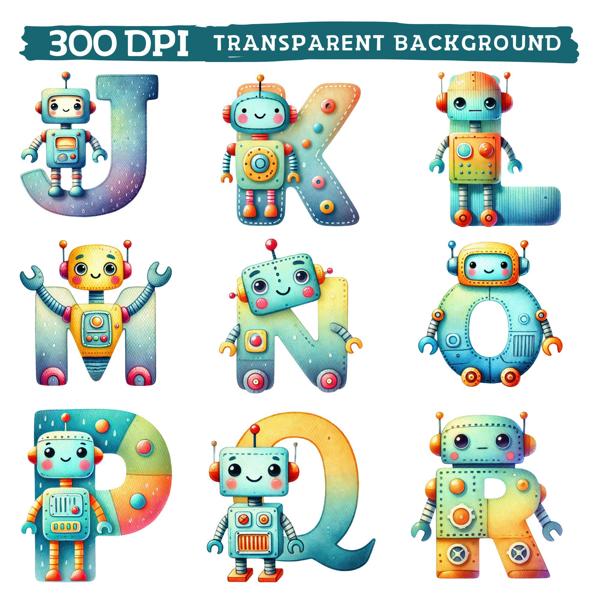 Robot Alphabet Clipart, Colorful Kids Sci-fi Font, Watercolor ...