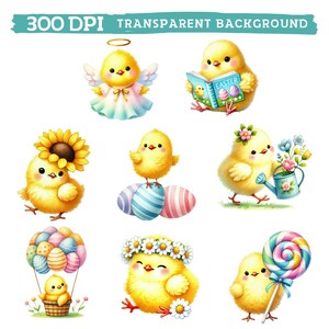Cute Easter Chick Clipart, Watercolor Baby Chicken and Eggs, Farm ...