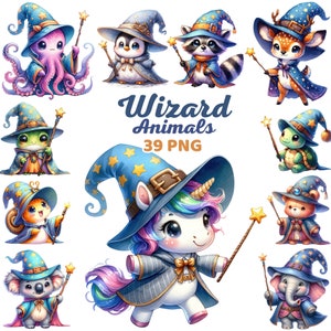Wizard Animals Clipart, Watercolor Animal Magical Nursery, Cute Safari ...