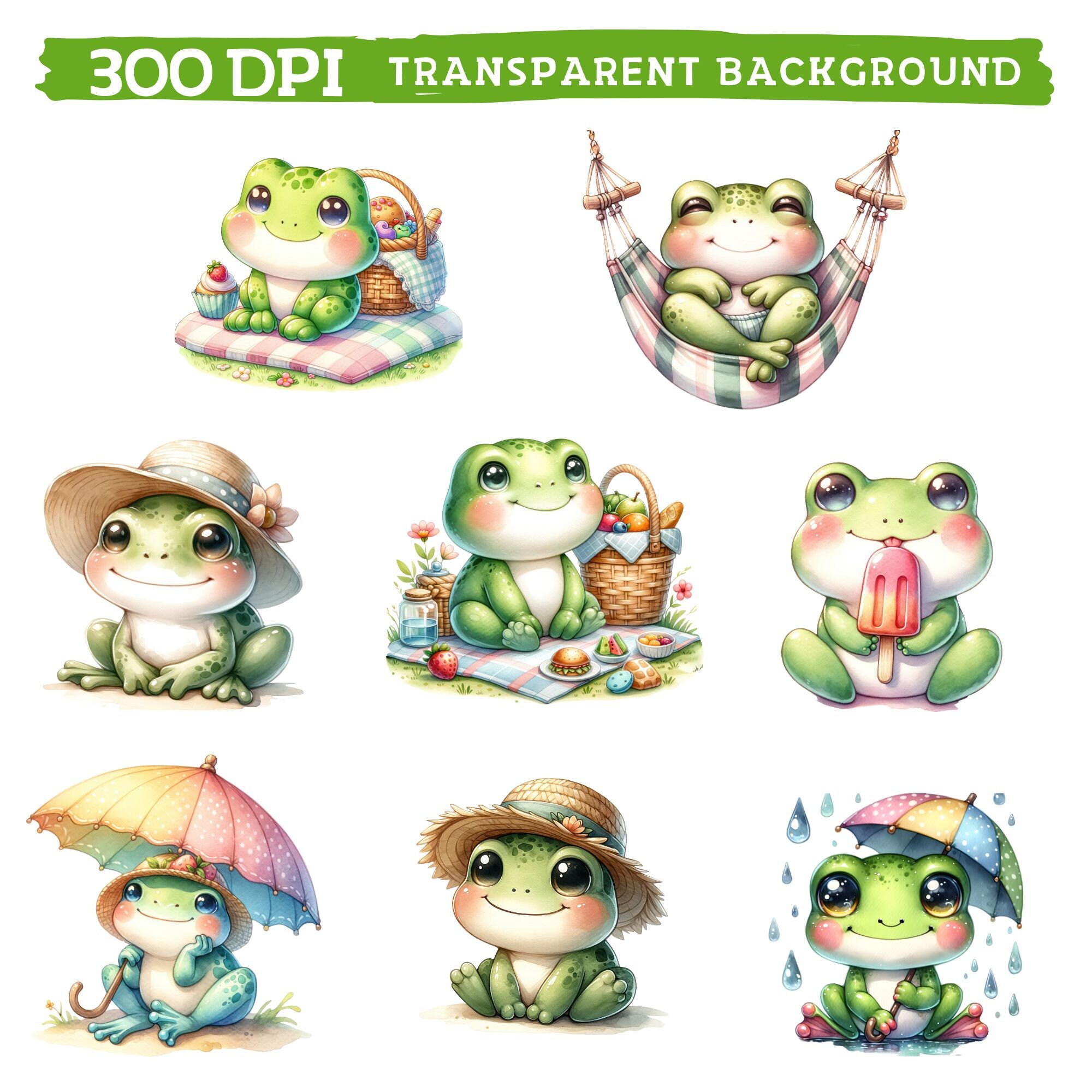 Watercolor Cute Frog Clipart, Green Frogs Nursery Summer Birthday, Frog ...