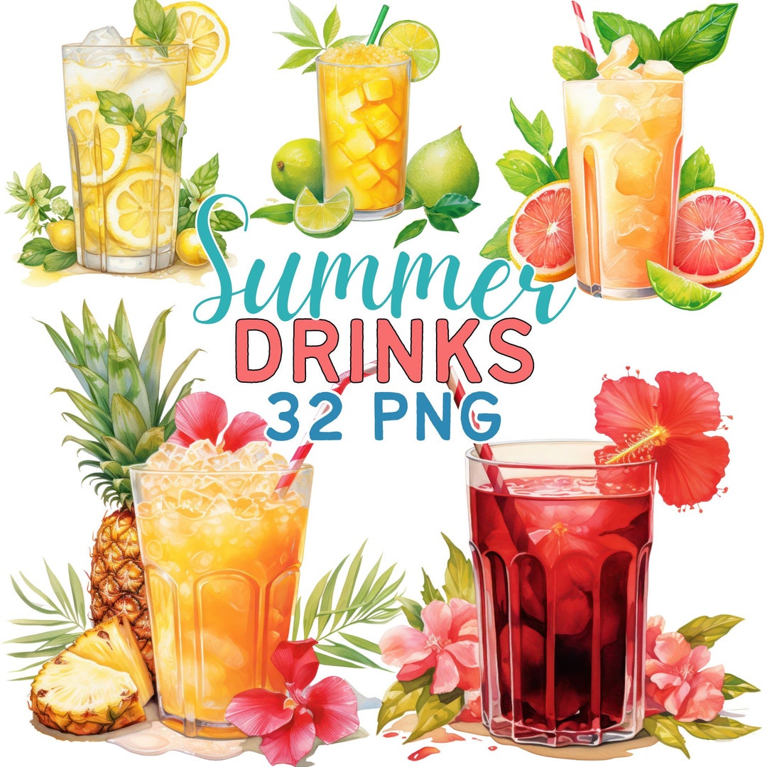Watercolor Summer Drinks Clipart, Lemonade Bliss, Bartender Party Drink ...