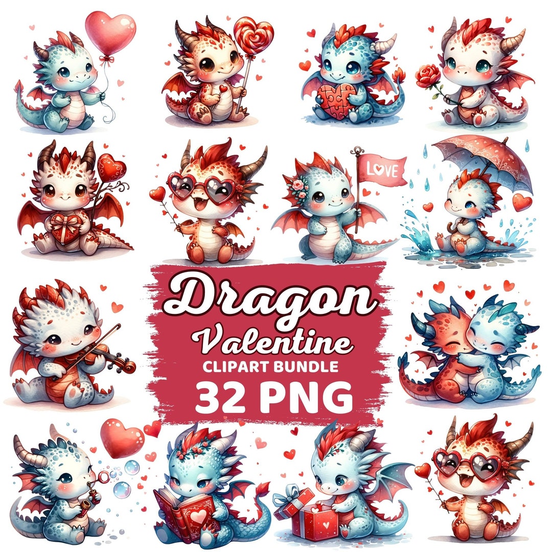 Watercolor Dragon Valentine Clipart Png, Kids Valentine Day, Valentine ...