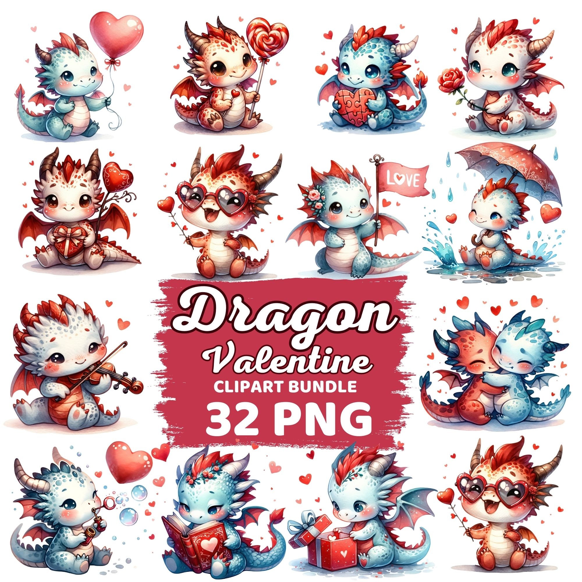 Watercolor Dragon Valentine Clipart Png, Kids Valentine Day, Valentine ...