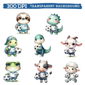 Soccer Animals Clipart, Watercolor Cute Cartoon Sports Nursery ...