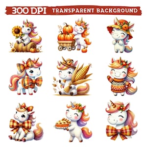 Cute Fall Unicorn Clipart, Watercolor Sweet Autumn Harvest Unicorn ...