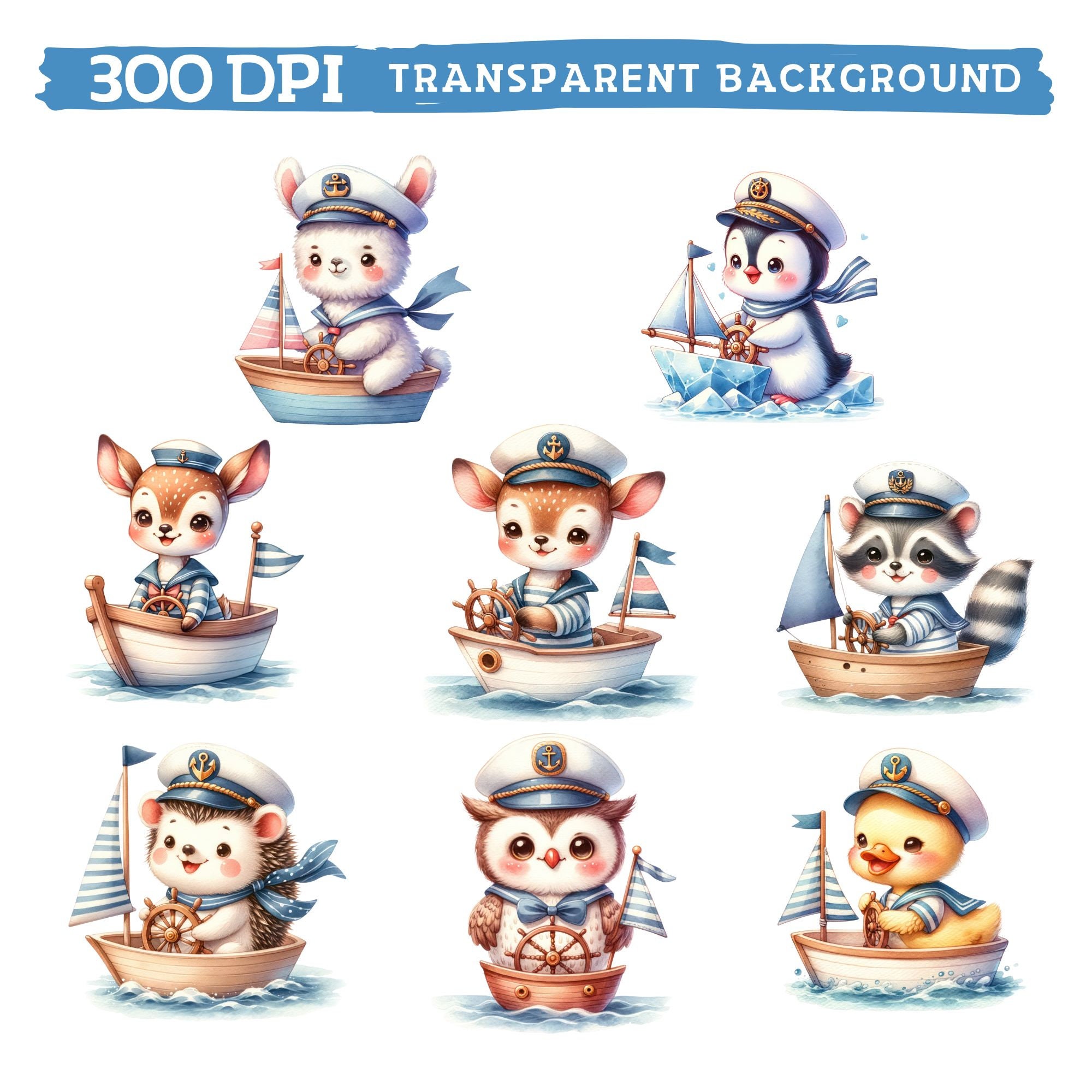 Watercolor Cute Sailor Animals Sailboat Clipart, Sailor Baby Animal ...