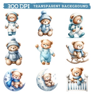 Watercolor Blue Cute Bear Clipart, Baby Boy Birthday Nursery ...