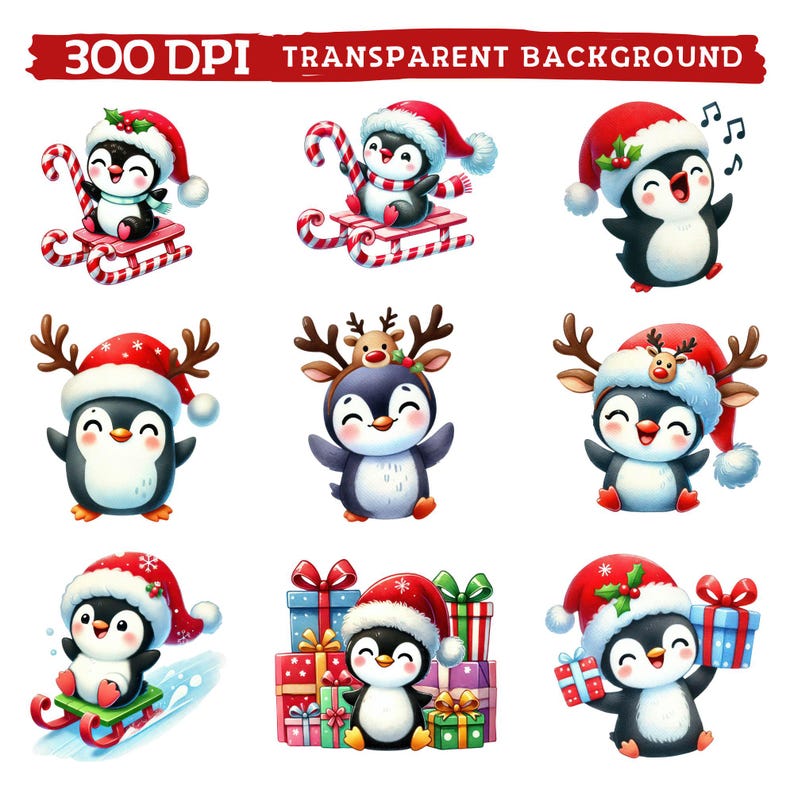 Christmas Penguin Clipart, Watercolor Cute Holiday Penguin, Nursery ...