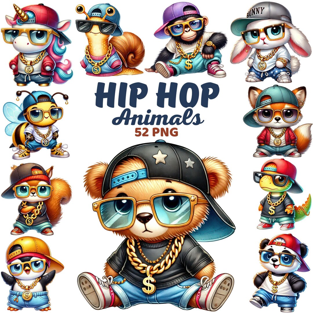 Hip Hop Animals Clipart, Watercolor Cute Rapper Animal, Woodland Jungle ...
