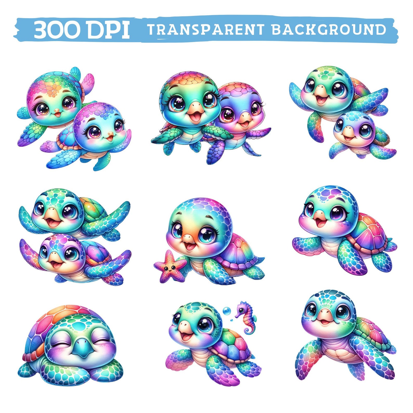 Cute Sea Turtles Clipart, Watercolor Sea Turtle Nursery, Marine Life ...