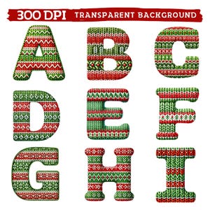 Christmas Knitted Alphabet Clipart, Christmas Letters & Numbers ...