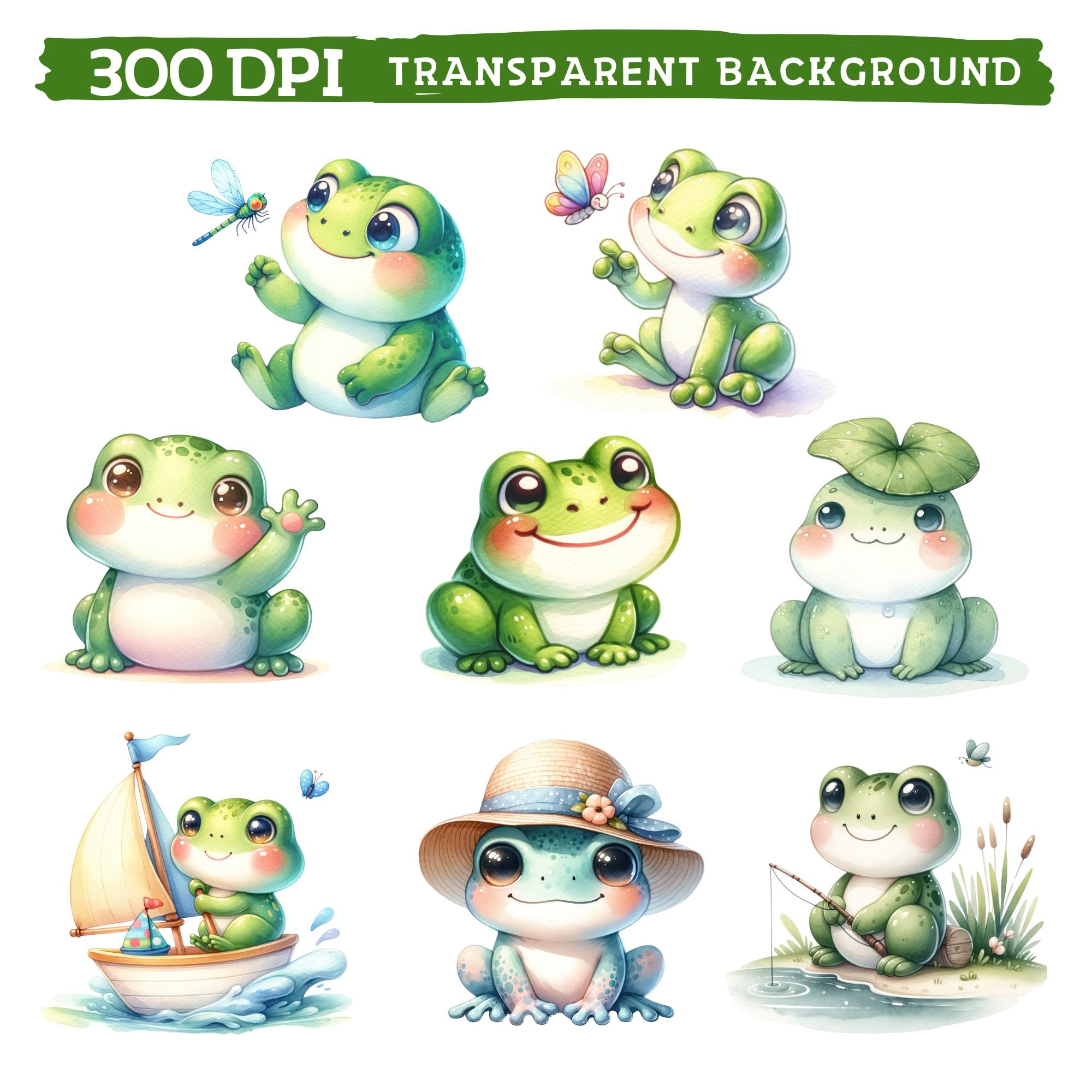 Watercolor Cute Frog Clipart, Green Frogs Nursery Summer Birthday, Frog ...