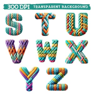 Knitted Alphabet Clipart, Cozy Yarn Letters & Numbers, Colorful Knitted ...