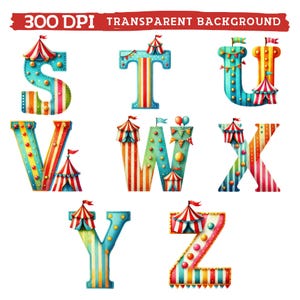 Circus Alphabet Clipart, Watercolor Colorful Carnival Letters & Numbers ...