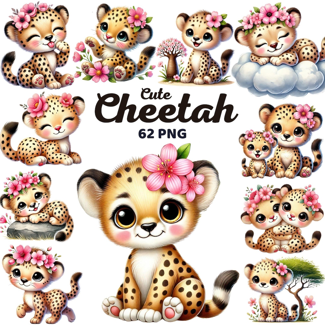 Cute Cheetah Clipart, Watercolor Sweet Cheetah Cub, Kids Nursery Decor ...
