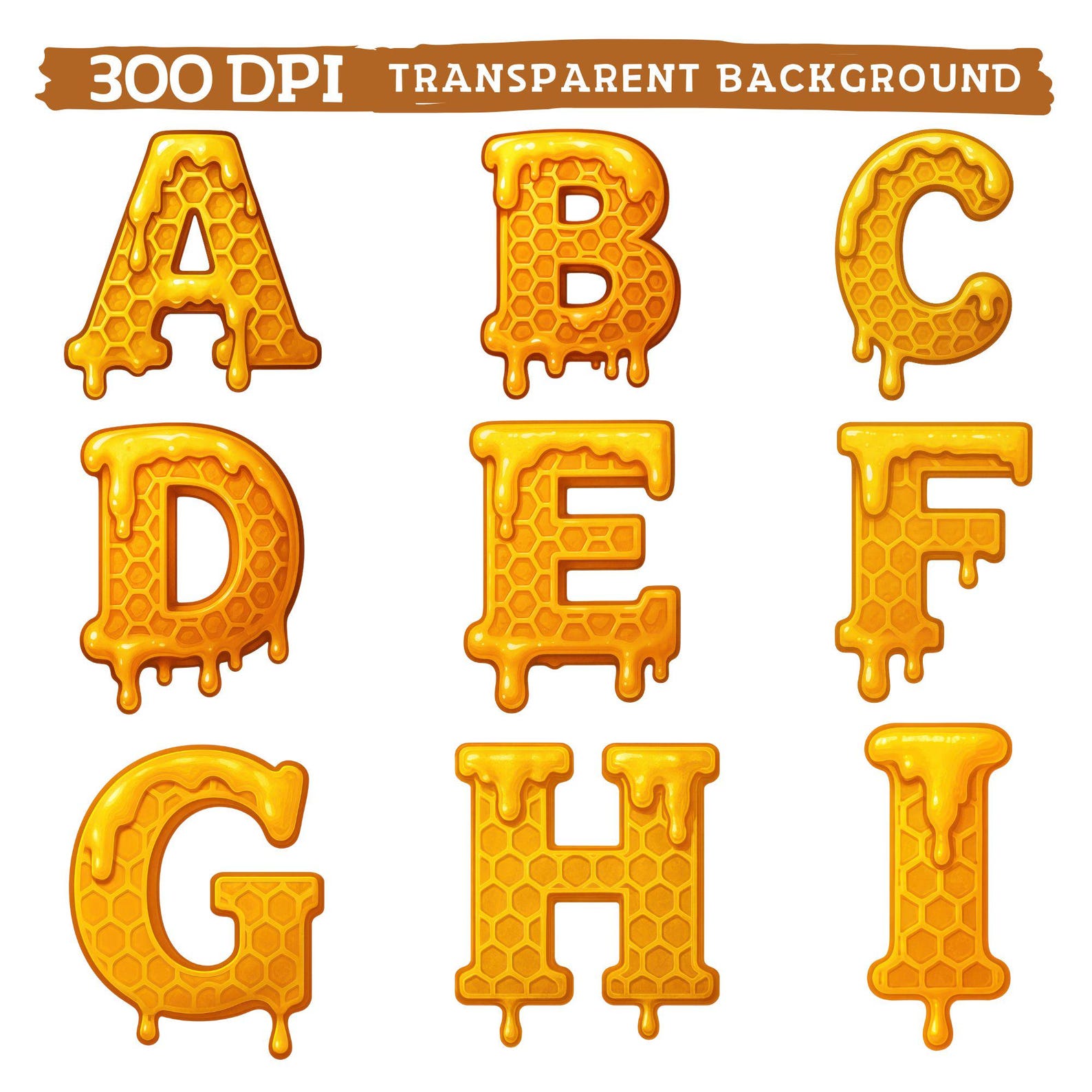 Honey Beehive Alphabet Clipart, Watercolor Cute Dripping Letters ...