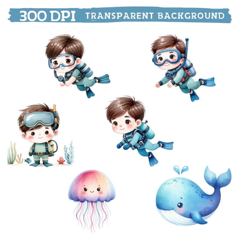 Watercolor Cute Undersea Clipart, Ocean Animal Enchanted Journey Marine ...