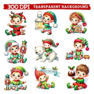 Christmas Elf Clipart, Watercolor Cute Whimsical Holiday Elf Nursery ...