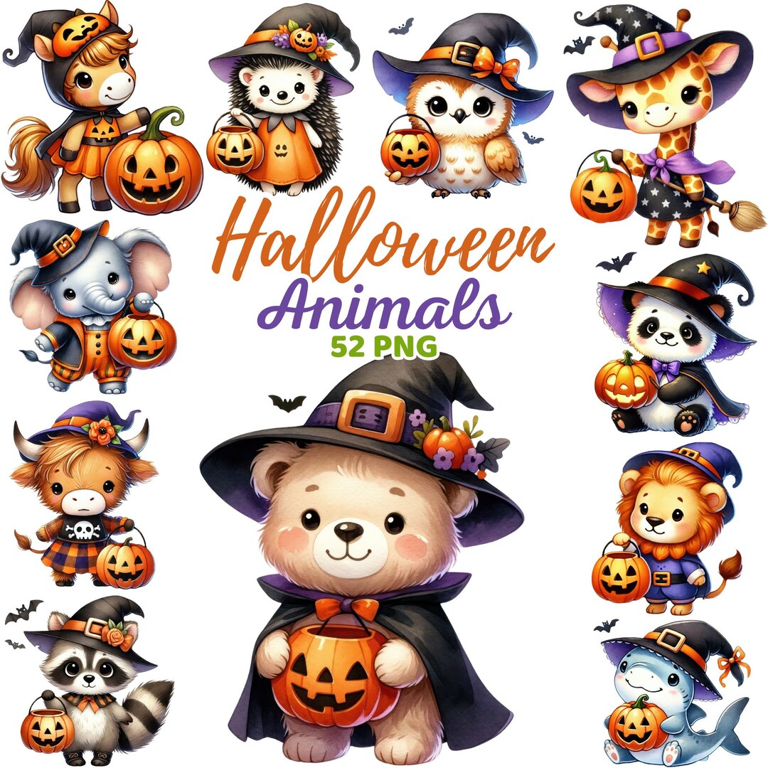 Halloween Animals Clipart, Watercolor Halloween Nursery, Halloween ...
