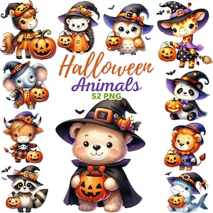 Halloween Animals Clipart, Watercolor Halloween Nursery, Halloween ...