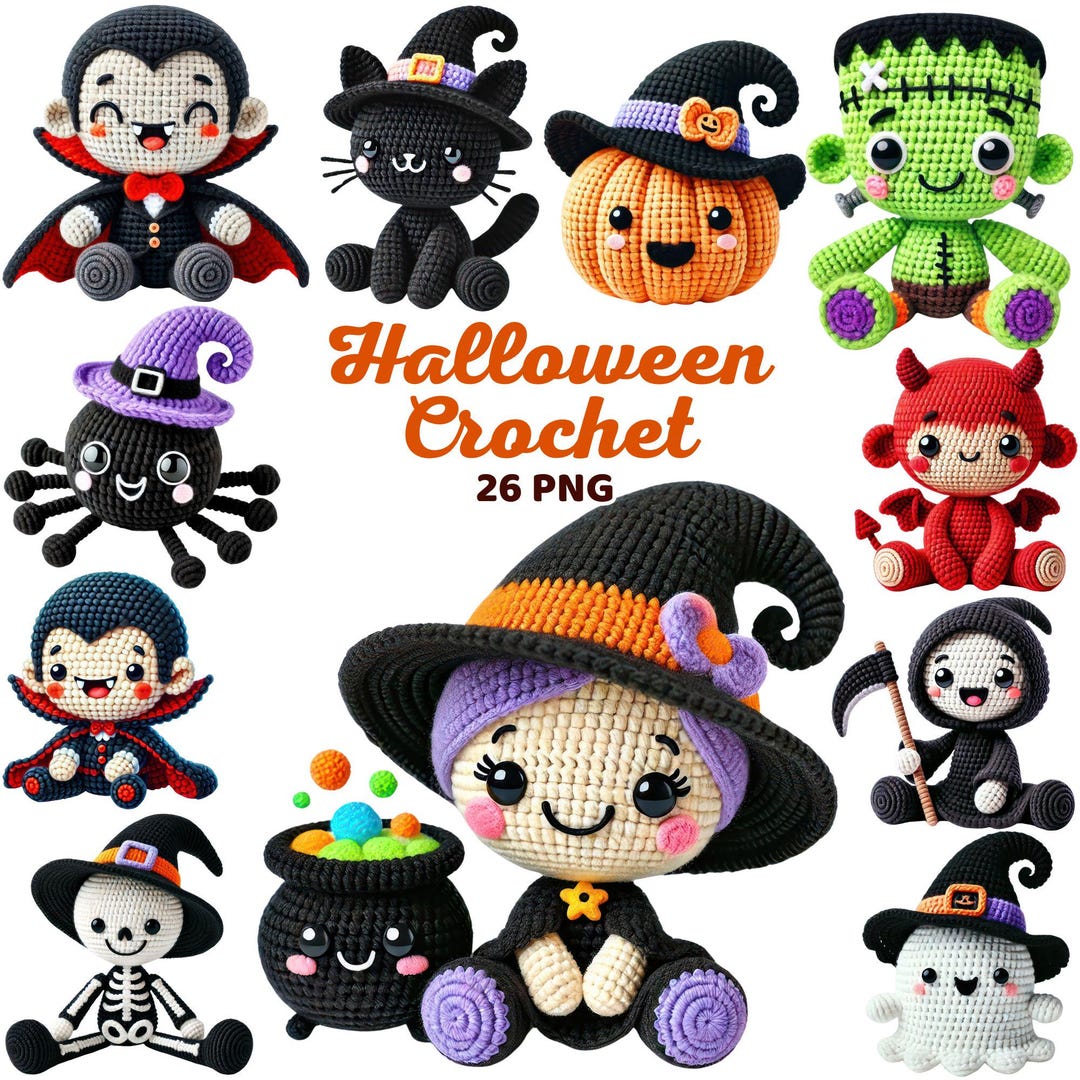 Halloween Crochet Clipart, Cute Crochet-style Halloween, Spooky Cute ...