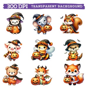 Halloween Animals Clipart, Watercolor Halloween Nursery, Halloween ...
