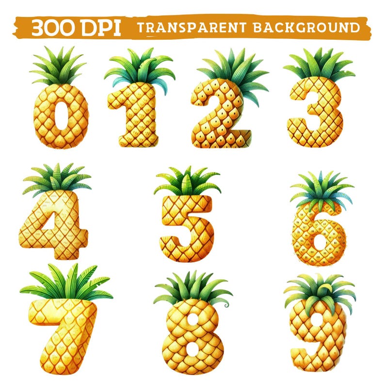 Pineapple Alphabet Clipart, Watercolor Tropical Letters and Numbers ...