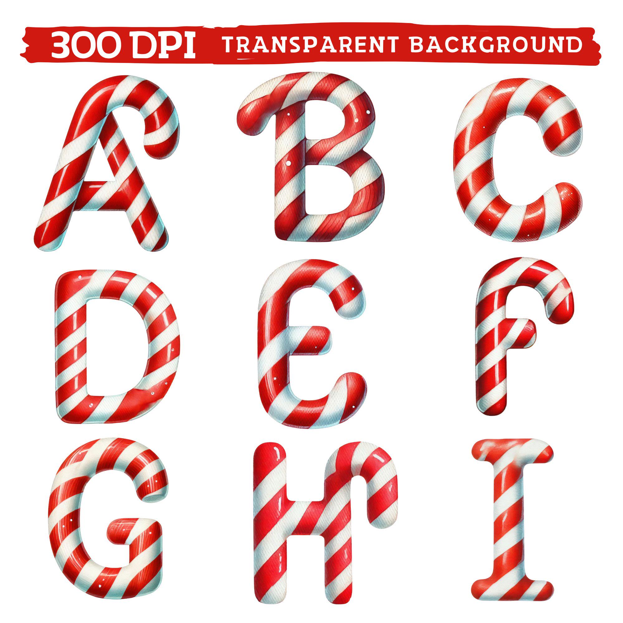 Candy Cane Alphabet Clipart, Watercolor Christmas Letters & Numbers ...
