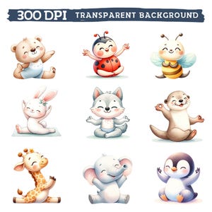 Yoga Animals Clipart, Watercolor Cute Animal Yoga Poses Nursery ...