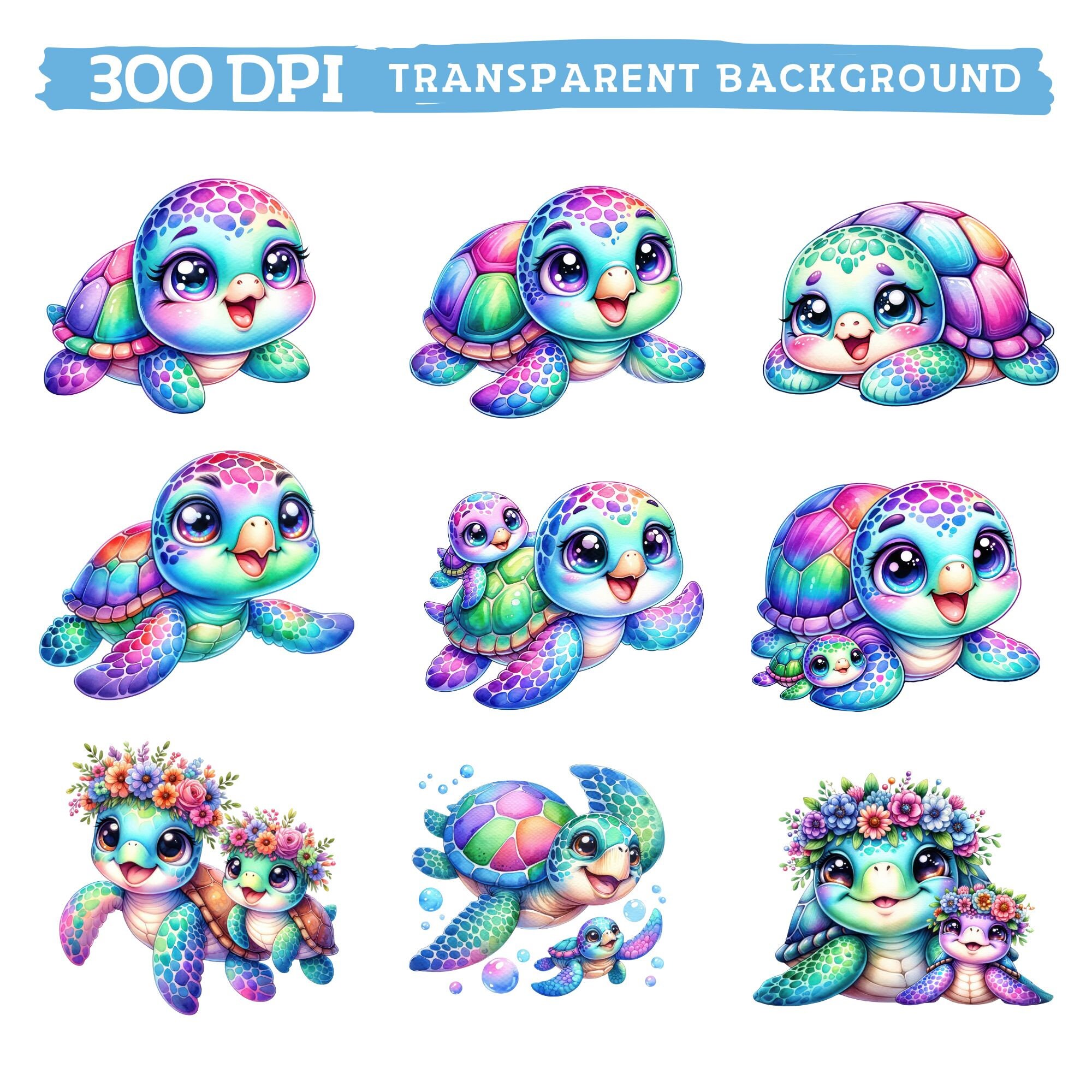 Cute Sea Turtles Clipart, Watercolor Sea Turtle Nursery, Marine Life ...