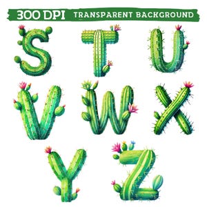 Cactus Alphabet Clipart, Watercolor Floral Letters & Numbers ...