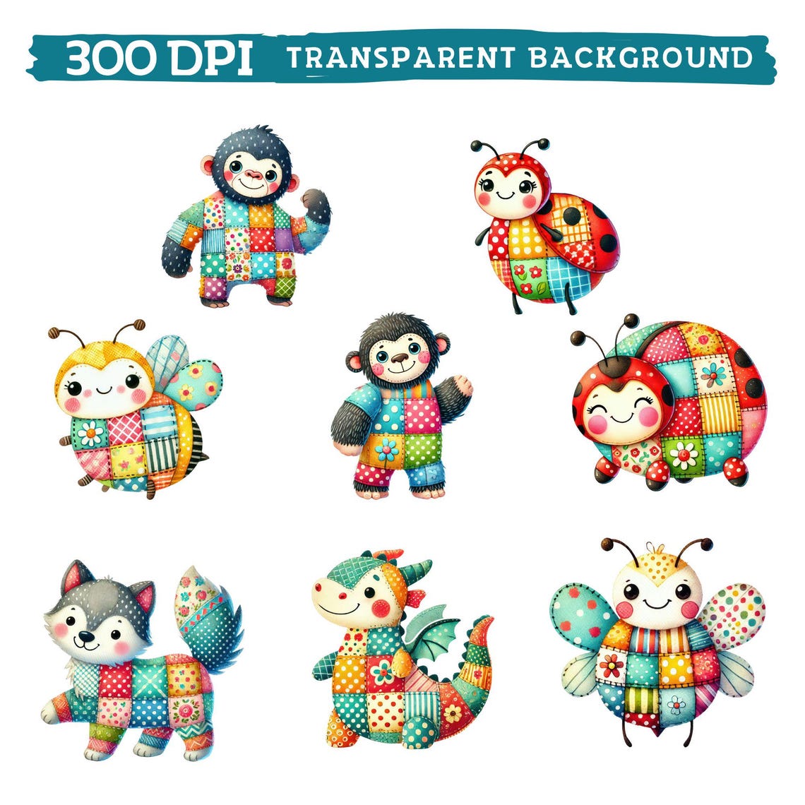 Patchwork Animals Clipart, Colorful Quilted Animal, Sewing Theme, Cute ...
