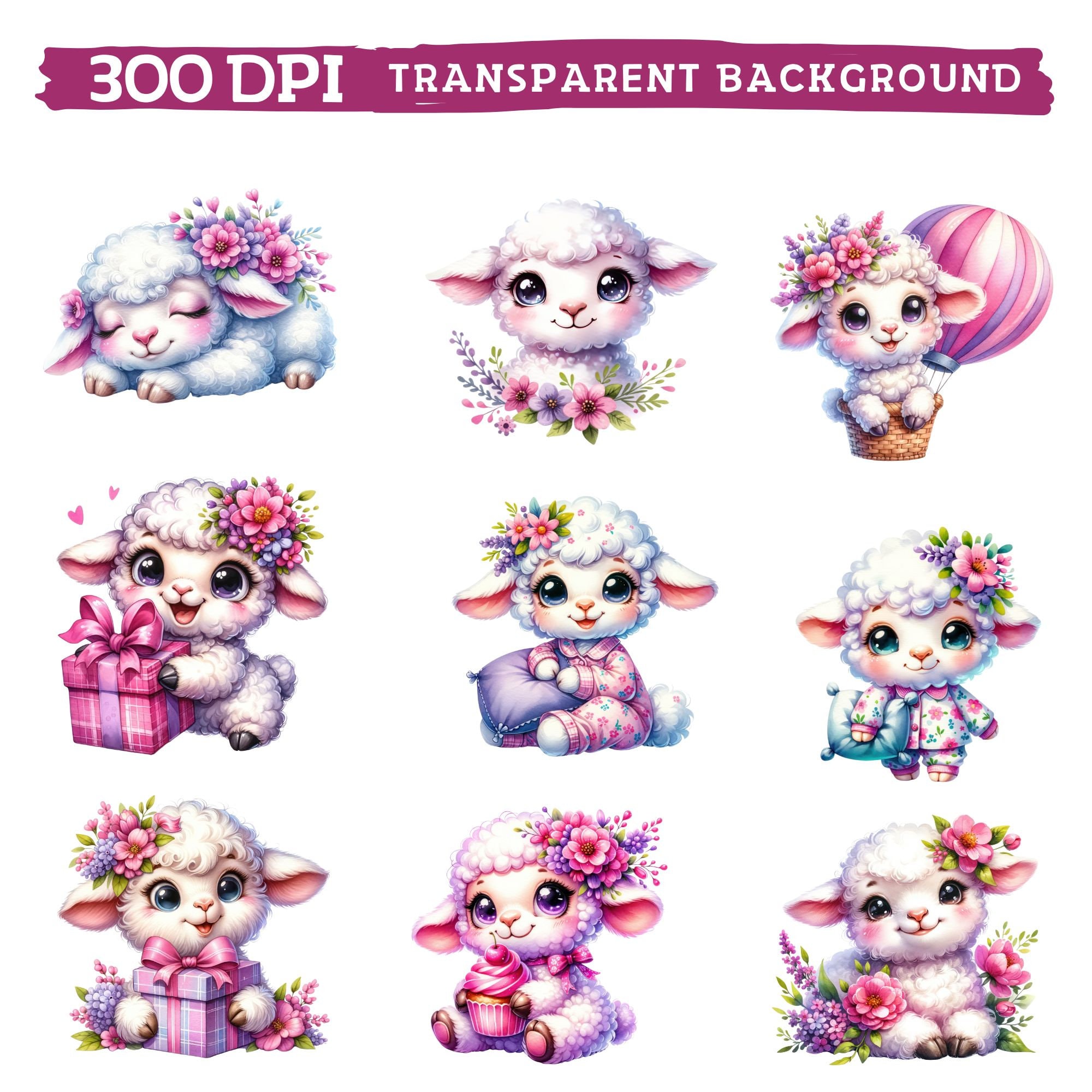 Cute Lamb Clipart, Watercolor Floral Sheep Easter & Spring Nursery ...