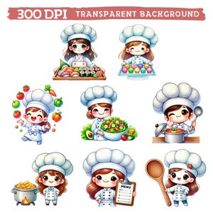 Cute Girl Chef Clipart, Watercolor Kids Kitchen, Cooking, Baking ...
