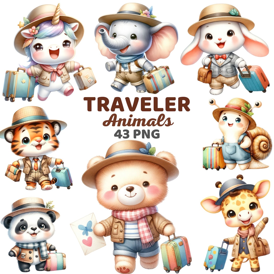 Traveler Animals Clipart, Watercolor Cute Adventure Nursery, Traveling ...