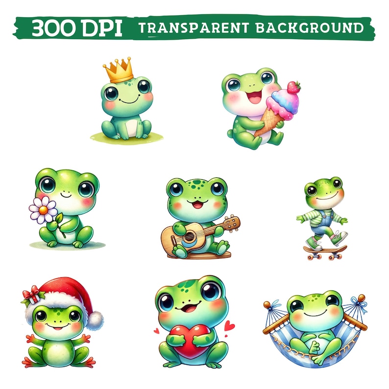 Cute Frog Clipart, Watercolor Green Frogs Nursery, Summer Fall Birthday ...