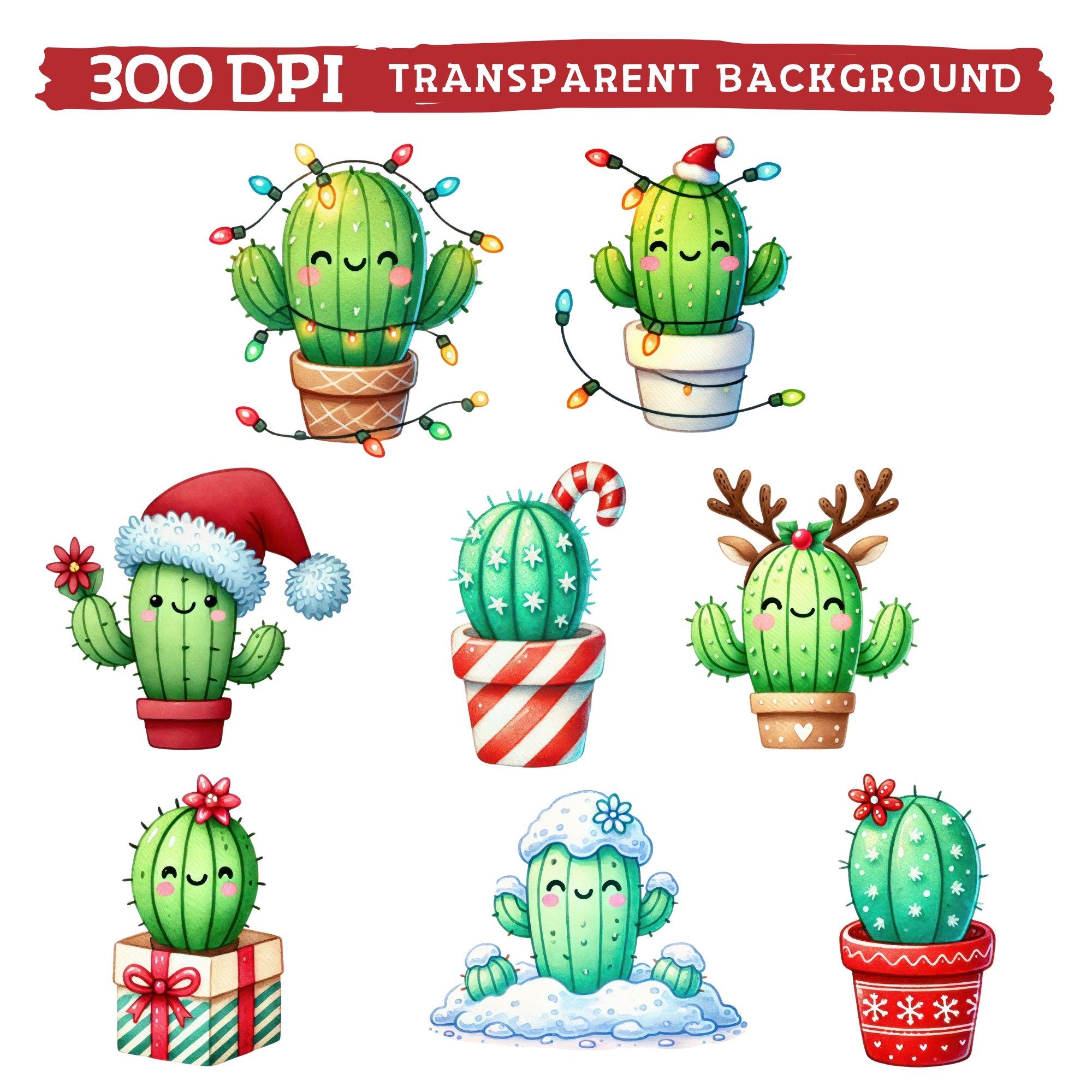 Cactus Christmas Clipart, Watercolor Holiday Plant, Festive Santa ...