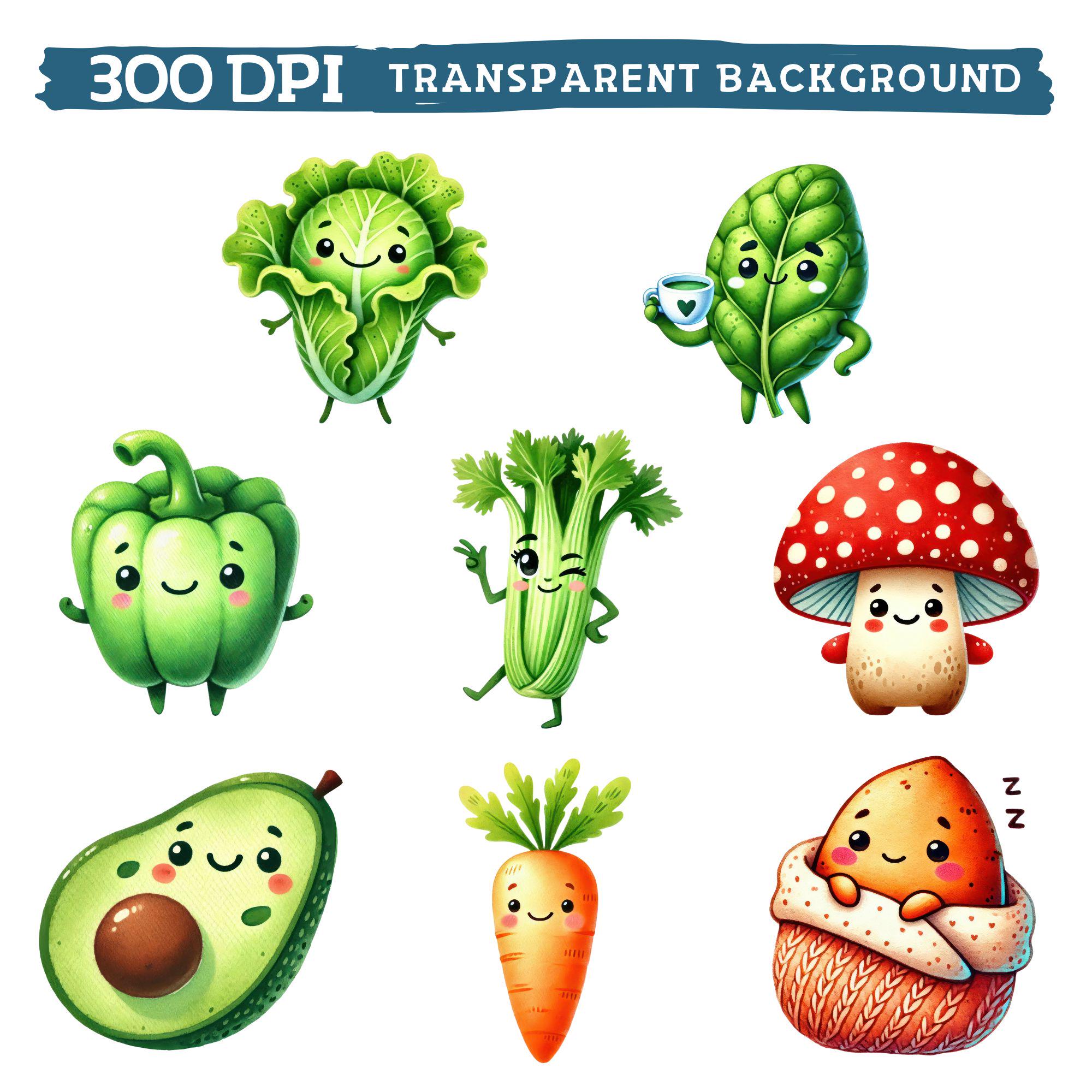 Cute Veggie Clipart, Watercolor Kawaii Vegetables Nursery Decor, Kids ...
