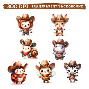 Adorable Cowboy Animal Clipart Set, Watercolor Western Animals Nursery ...