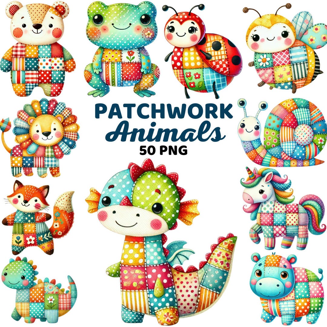 Patchwork Animals Clipart, Colorful Quilted Animal, Sewing Theme, Cute ...