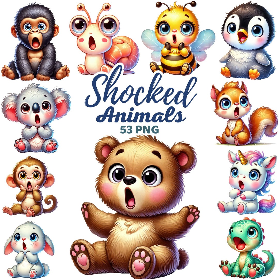 Shocked Animals Clipart, Watercolor Animal Shock, Nursery, Kids, Animal ...