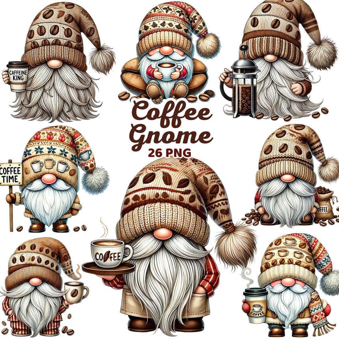 Coffee Gnome Clipart, Watercolor Cozy Coffee-themed, Coffee Lovers ...