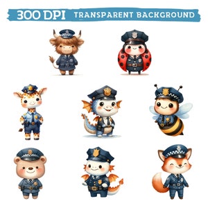 Police Animals Clipart, Watercolor Cute Law Enforcement Critters ...