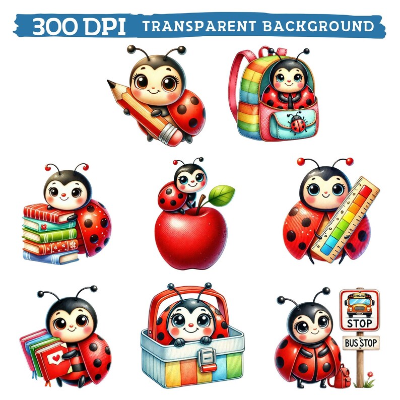 Ladybug Back to School Clipart Watercolor Cute Teacher Ladybug, Student ...