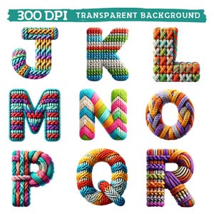 Knitted Alphabet Clipart, Cozy Yarn Letters & Numbers, Colorful Knitted ...