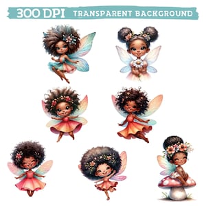Watercolor Cute African American Fairy Clipart, Magical Fairy Garden ...